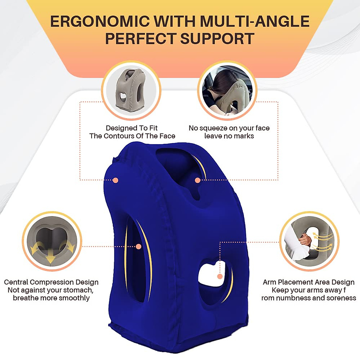 Fromeet Neck Pillows for Travel Inflatable Pillows for Sleeping Airplane Travel Neck Pillow for Office Napping with Eye Mask and Earplugs, Soft and Comfortable (Blue)