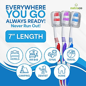 natraco Bulk Toothbrush Pack with Covers | Premium Quality Individually Wrapped Colorful Tooth Brushes | Medium Soft Bristles for Travel, Donations, Hotels (100)