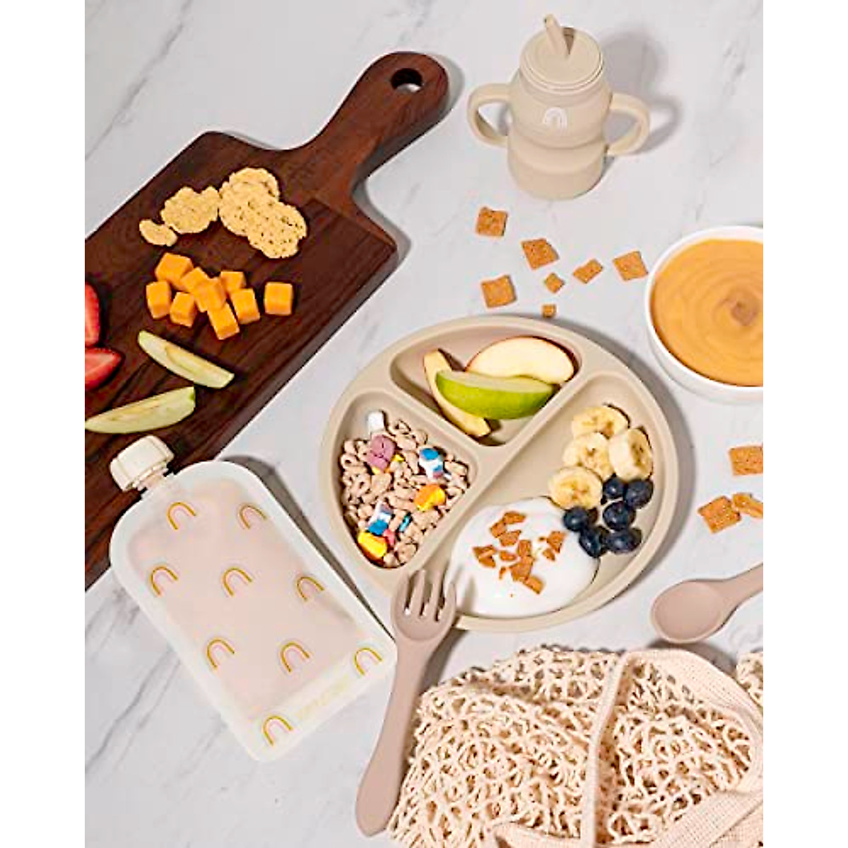 Hippypotamus Toddler Plates with Suction - Baby Plates - 100% Food-Grade Silicone Divided Plates - BPA Free - Dishwasher Safe - Set of 3 (Sage/Blush/Nude) (Fog/Nude/Sage with LIDS)