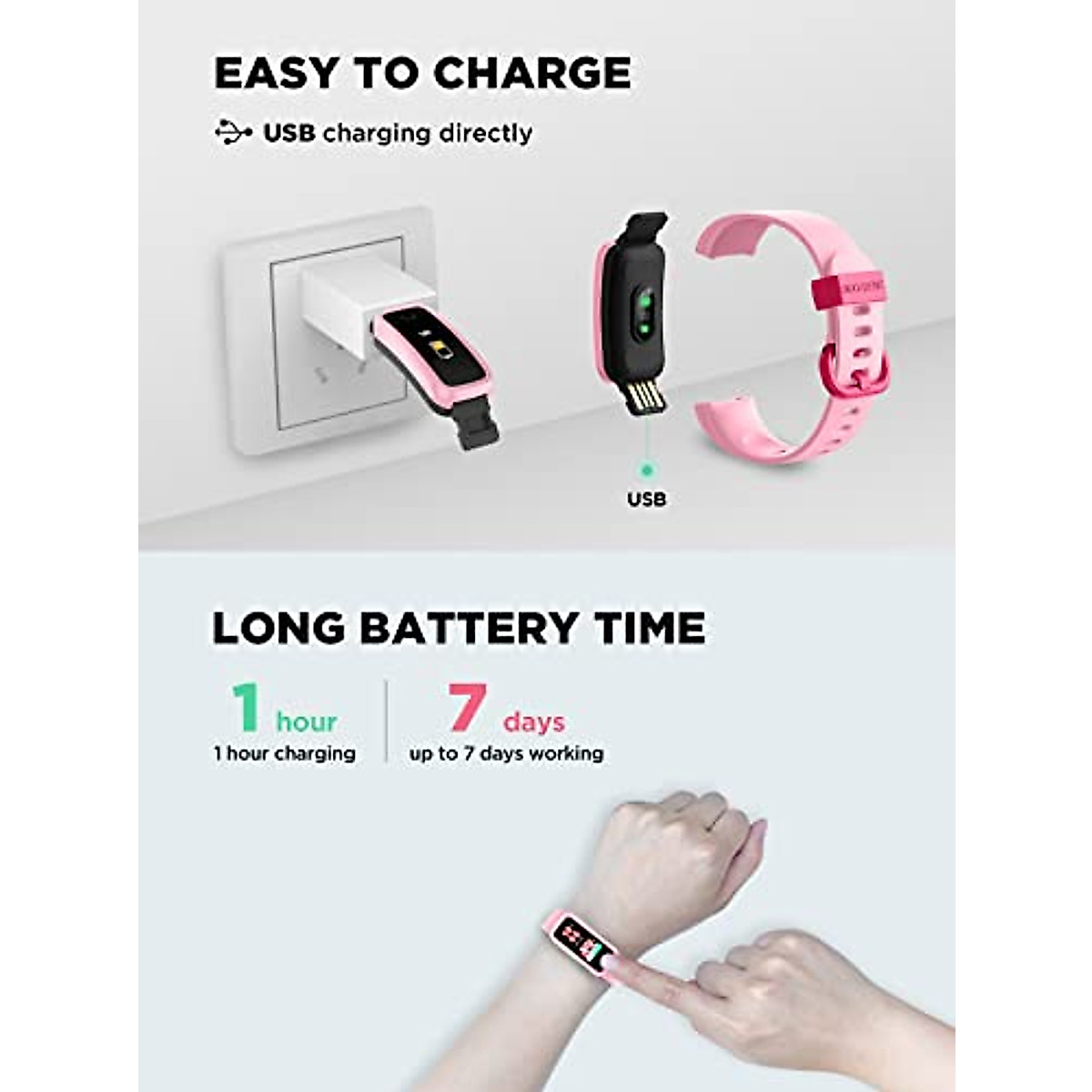 BIGGERFIVE Vigor Kids Fitness Tracker Watch for Girls Boys Ages 5-15, IP68 Waterproof, Activity Tracker, Pedometer, Heart Rate Sleep Monitor, Calorie Step Counter Watch