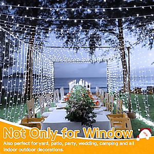 Ollny 300 LED 9.8ftx9.8ft Outdoor Waterproof Christmas Curtain Lights with Remote Timer 8 Modes, USB Powered, Cool White