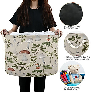 Kigai Cotton Rope Basket Mushroom Pattern Large Storage Basket for Toys Blanket Baby Laundry Basket for Nursery, Closet, Bedroom, Home Organization