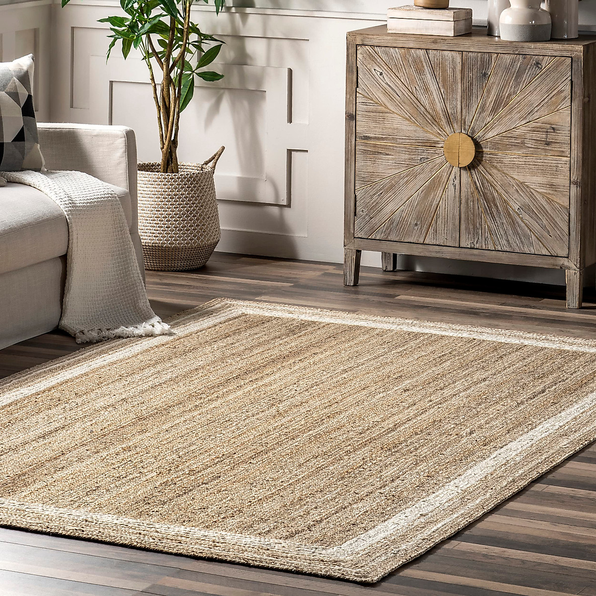 nuLOOM Rikki Coastal Braided Jute Area Rug, 6' Square, Off-white
