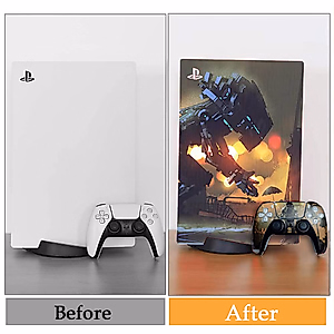PS5 Skin for Console and Controller, Vinyl Sticker Decal Cover for Playstation 5, Whole Body Skin Protector Durable, Scratch Resistant, Compatible with Playstation 5 Disk Edition (Robots and Kid)