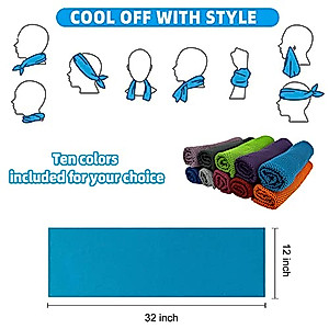 AWOWZ 10 Pack Cooling Towels Ice Towel Workout Towel, Soft Breathable Sweat Towel for Sports, Yoga, Gym, Golf, Camping, Running, Fitness, Workout & More Activities