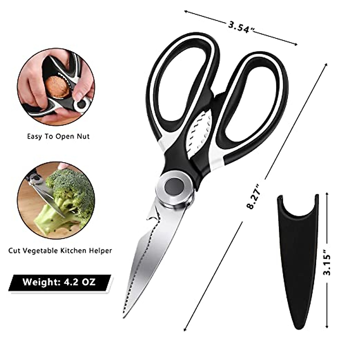 Kitory Kitchen Shears - Ultra Sharp Premium Scissors with Sheath - Heavy Duty Poultry shears-Nut cracker-Bottle Opener- Multi Purpose Scissors