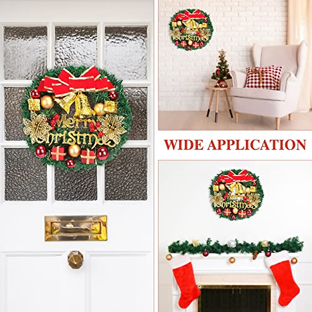 Skycase Christmas Wreath, 32cm/2.6 inch Artificial Christmas Decoration Crafts Wreath with Bell for Front Door Holiday Party Wedding Office Home Garden Christmas Tree Wall Decor