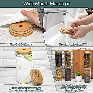 Prerrysurpasse Mason Jar Cups with Lids and Straws - 6Pack 24oz Reusable Wide Mouth Smoothie Cups, Iced Coffee Cups,Ball Mason Jars Glass Cups, Travel Glass Drinking Bottle,Bubble Tea Cup