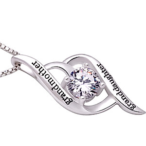 ALOV Jewelry Sterling Silver "grandmother granddaughter" Love Cubic Zirconia Pendant Necklace