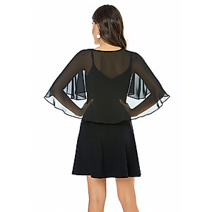 Womens Shawls and Wraps for Evening Dress Chiffon Shawl Cape Wedding Guest Bridesmaid Capelets Scarves(Chiffon Black)