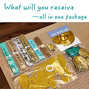 Teal Gold Birthday Decorations for Women Girls,Happy Birthday Banner,Paper Pompoms,Teal Gold Balloons,Hanging Swirl,Star String,suit for 13th 15th 16th 18th 20th 30th 40th 50th Birthday party