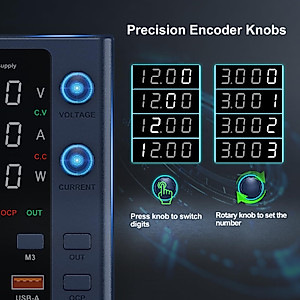 DC Power Supply Variable, Bench Power Supply with Encoder Adjustment Knob, Variable Power Supply with Memory Storage, Adjustable Power Supply with USB-A & Type-C Quick-Charge (0-32V 0-10A)
