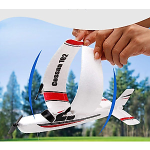 RC Plane Remote Control Airplane - PLRB Toys 2.4Ghz 2 Channels DIY RC Airplane Radio Control Cessna 182 Aircraft EPP Foam Glider Toys (Two Batteries)
