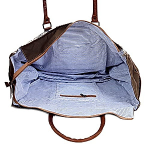 Ruzioon Upcycled Canvas & Cowhide Hand Bag, Canvas & Cowhide Weekender Bag, Canvas Tote Bag, Canvas Shoulder Bag for Women’s