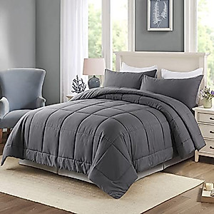 DOWNCOOL King Size Comforter Set -All Season Bedding Comforters Sets with 2 Pillow Cases -3 Pieces Bed Set Down Alternative King Bedding Set -Grey King Comforter Set(102"x90")