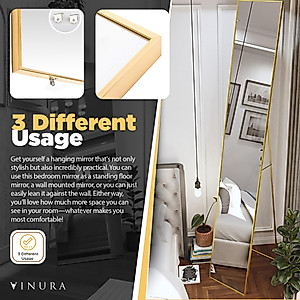 VENERA Long Mirrors for Bedroom - Sturdy Standing Mirror Full Length - Gold Aluminum Framed Full Length Mirror with Stand - 95” Tall Bedroom Mirror with Hanging Standing or Leaning