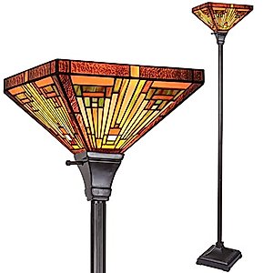 Capulina Tiffany Torchiere Floor Lamp 70" Tall Industrial Blackish Bronze Pole Amber Brown Style Stained Glass Torch Standing Light Decor for Living Room Bedroom Office