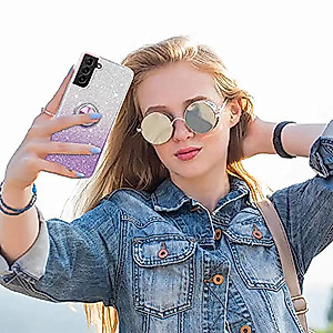 BENTOBEN Samsung Galaxy S21 Plus Case 6.7", Sparkly Glitter Slim Phone Case with 360° Ring Holder Kickstand Car Mount Supported Dual Layer Protective Cover for Samsung Galaxy S21+ Plus 5G 2021, Purple