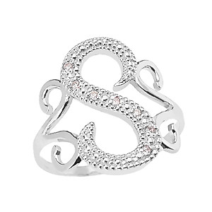 Initial Rings Sterling Silver Modern Cursive 'S CZ (Size 10)
