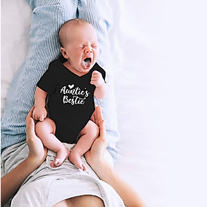 CBTwear Auntie's Bestie Baby Bodysuit Funny Infant Outfit Cute Newborn Clothes Boy Girl Clothing (Newborn, Black)
