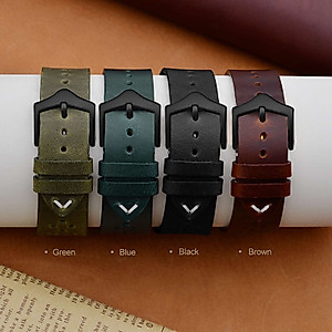 ANNEFIT Vintage Leather Watch Strap 22mm, Quick Release Replacement Band for Men and Women with Black Buckle (Brown)
