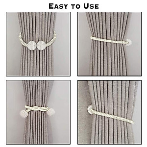 8 Pack Curtain Tiebacks, Drape Tie Backs Decorative Curtain Holdbacks Holder Magnetic Curtain Tiebacks for Window Draperies, No Tools Required- Square and Pearl Shape (Beige)