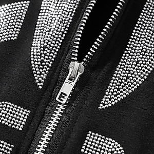 Kaipiclos Mens Womens Zip Up Hoodies Oversized Rhinestone Skeleton Hoodie Sweatshirt Jacket 90s Harajuku Halloween Streetwear