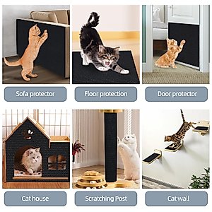 XUYEDOGLSH Cat Scratch Mat，Cat Scratch Carpet Trimmable Self-Adhesive Cat Scratch Pad,Decorative Cat Tree Shelf，Cat Wall，Cat Scratching Post,Cat Couch Protector 78.7"x15.8"(Black)
