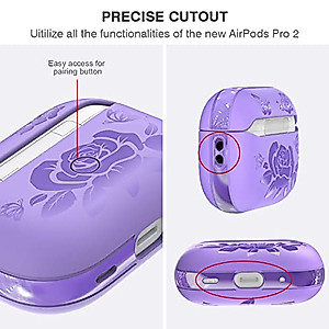 for Airpods Pro 2 Case (2022),DATIMIRA Rose Engraved TPU Apple airpods pro 2nd Generation Case Cover with Strap for Women and Girls,Purple