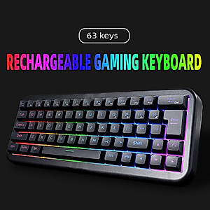 Wireless Gaming Keyboard, Rechargeable 2000mAh 2.4G LED Backlit Wireless Keyboard, Ergonomic Keyboard with Mechanical Sensory Keys, for PC PS4 Xbox One Mac, Teclado Gamer (Black)
