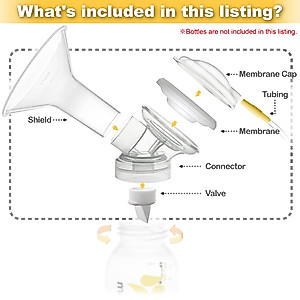 NENESUPPLY Pump Parts with 21mm Flanges Compatible with Medela Pump in Style Maxflow Breastpump and Personalfit Flex. Incl. Flange Membrane Connector Tubing Valve. Not Original Medela Pump Parts