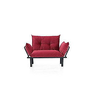 HT Design Sona Extra Wide Modern Futon Loveseat for Living Rooms and Bedroom, Removable Cushions, 49" Wide Furniture for Guest Room Studio Apartments, Red