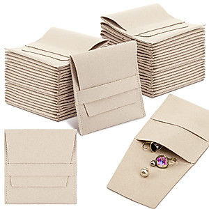 40 Pcs Microfiber Jewelry Pouch with Band 8 x 8 cm, Jewelry Packaging Bag Luxury Small Jewelry Gift Bags Microfiber Bag for Bracelet Necklace Packaging (Khaki)