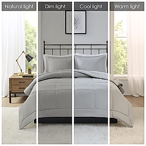 Madison Park Sarasota All Season Microcell Down Alternative Box Quilted Comforter Mini Set, King/Cal King, Grey