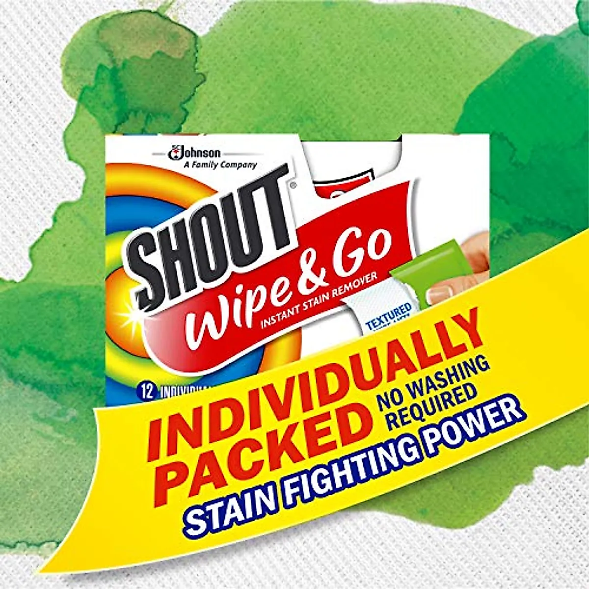 Shout Wipe and Go Instant Stain Remover, for On-the-Go Laundry Stains, 12 Count - Pack of 12 (144 Total Wipes)