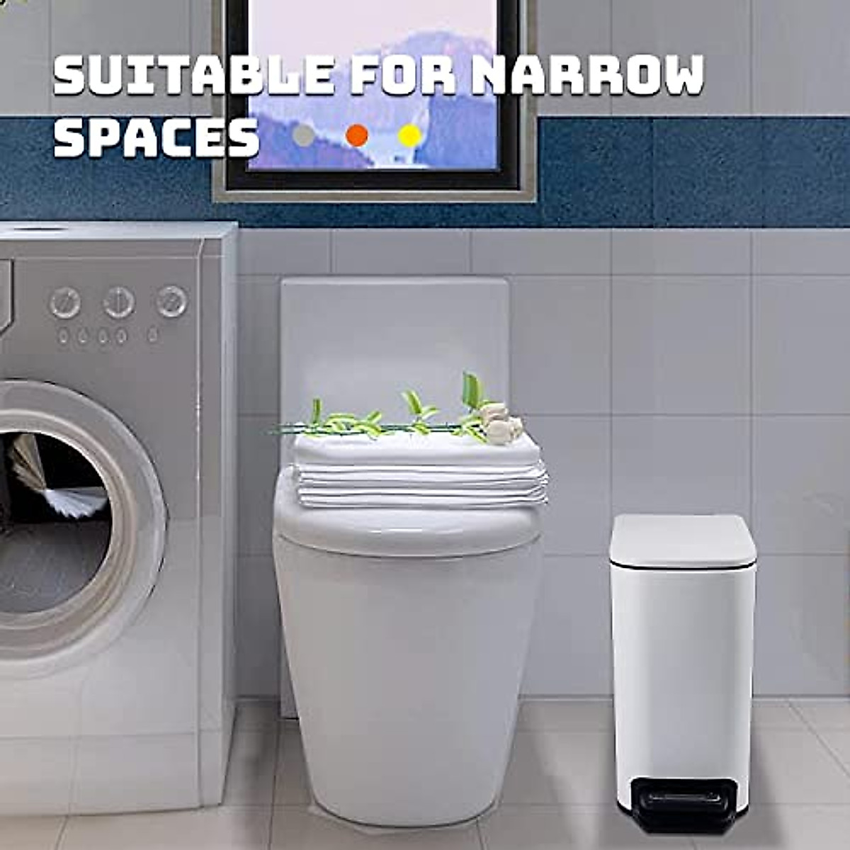 JACY&Co Small Bathroom Trash Can with Lid Soft Close, 6 Liter / 1.6 Gallon Stainless Steel Garbage Can with Removable Inner Wastebasket, Anti-Fingerprint Finish(White)