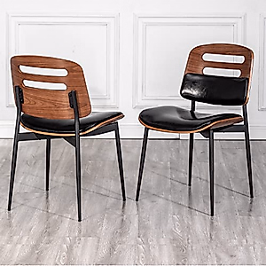 LUNLING Mid Century Modern Dining Chairs, Black Leather Upholstered Kitchen & Dining Room Chairs,Modern Accent Desk Chairs Set of 2,Metal Legs,Adjustable Foots