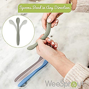 WeeSprout Silicone Baby Spoons - First Stage Infant Feeding Spoons With Soft-Tip, Bendable Baby Utensils for Parent & Self-Feeding, Ultra-Durable & Chewproof, Dishwasher Safe, Set of 3