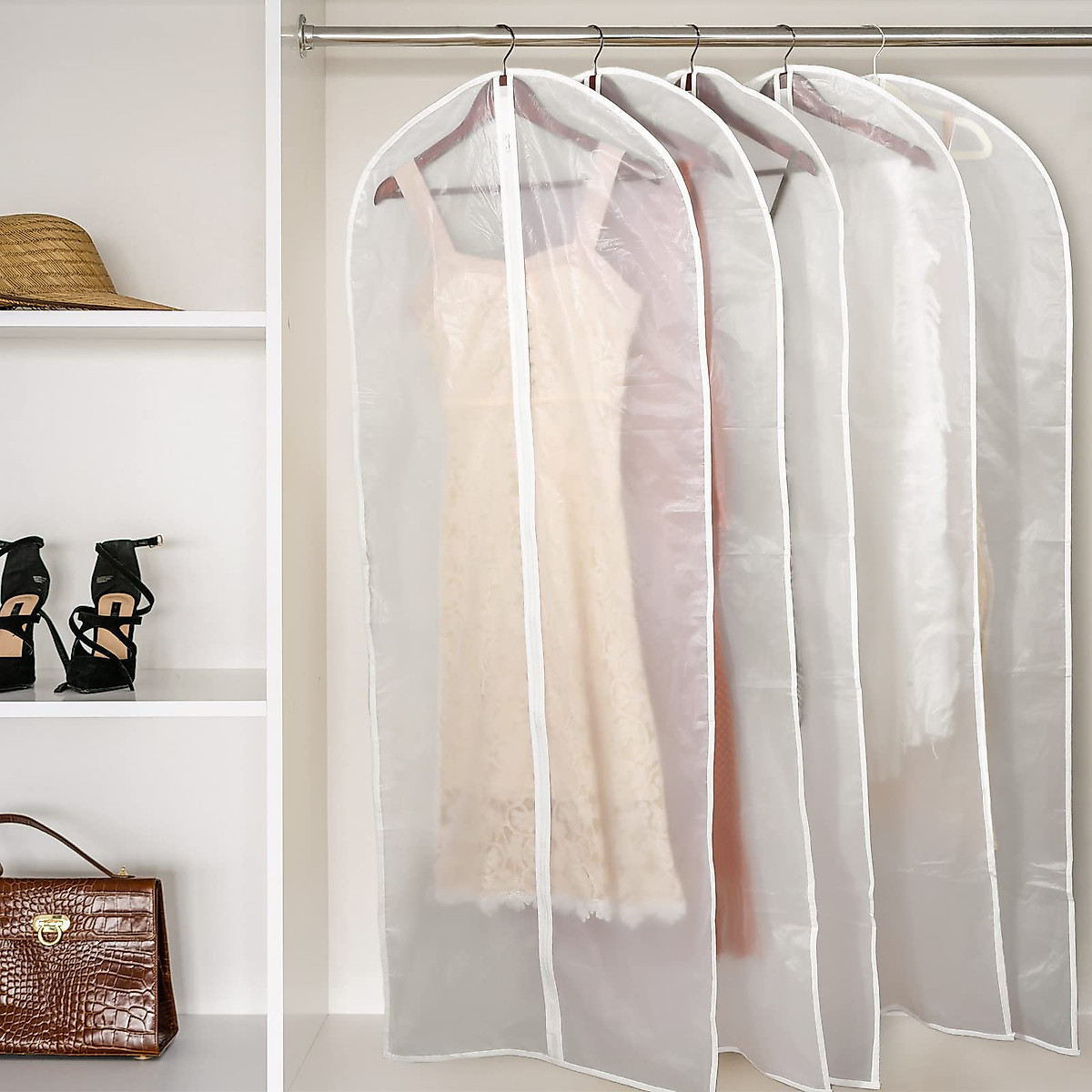 Weysat Set of 36, 24 x 60 Inch Hanging Garment Bag Clear Garment Covers Plastic Clothes Protectors for Hanging Clothes Storage Full Zipper Suit Bags PEVA Breathable Cover for Clothing Coat