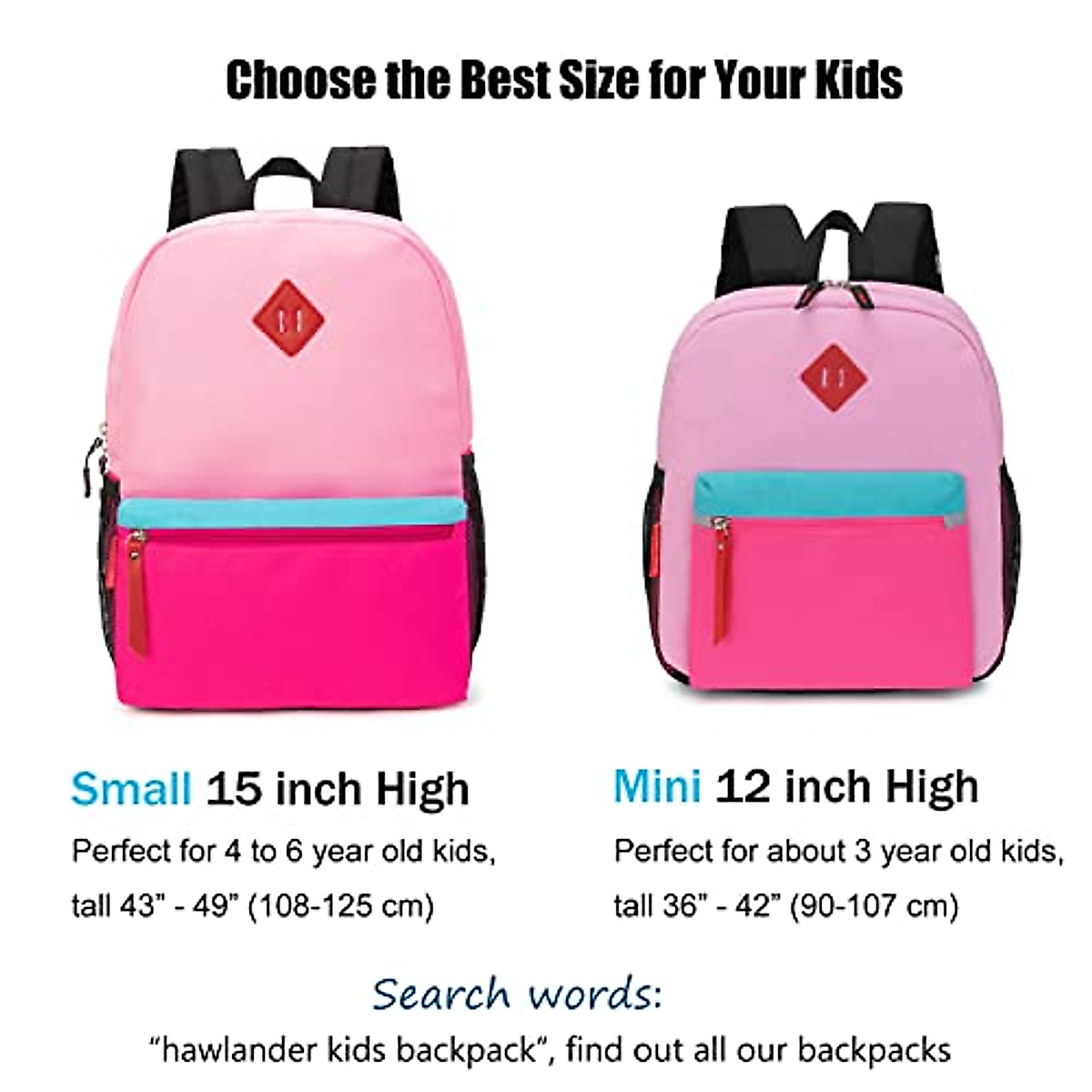 HawLander Preschool Backpack for Toddler Girls, Kids School Bag, Ages 3 to 7 years old, Small, Pink
