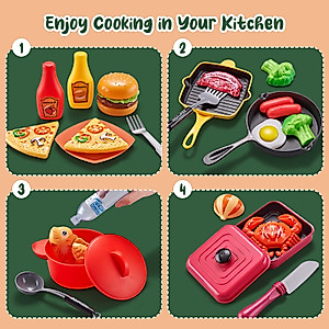 Comirth Play Kitchen Accessories – 48Pc Kitchen Toys, Kids Kitchen Playset with Kids Pots and Pans Playset, Pretend Play Food Fruit, Veggies, Pizza, Cooking Toys & Utensils, Kitchen Set for Kids Gift