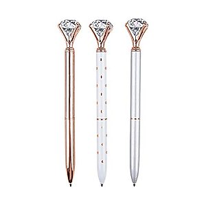 3 Pcs Rose Gold Pen with Big Diamond/Crystal ，Metal Ballpoint Pen，Rose Gold/Silver Office Supplies，Black Ink (3pcs)