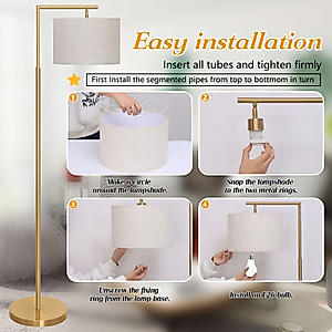 FAGUANGAO 3-Color Temterapure Gold Floor Lamp, Mid Century Modern Floor Lamp, Brass Standing Lamp with Hanging Drum Shade for Living Room, Reading Room, Bedroom, Office (LED Bulb Included)