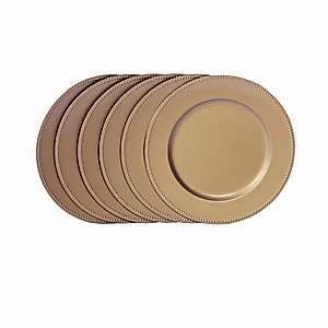 WELMATCH Gold Plastic Beaded Charger Plates - 12 pcs 13 Inch Round Wedding Party Decroation Charger Plates (Gold, 12)