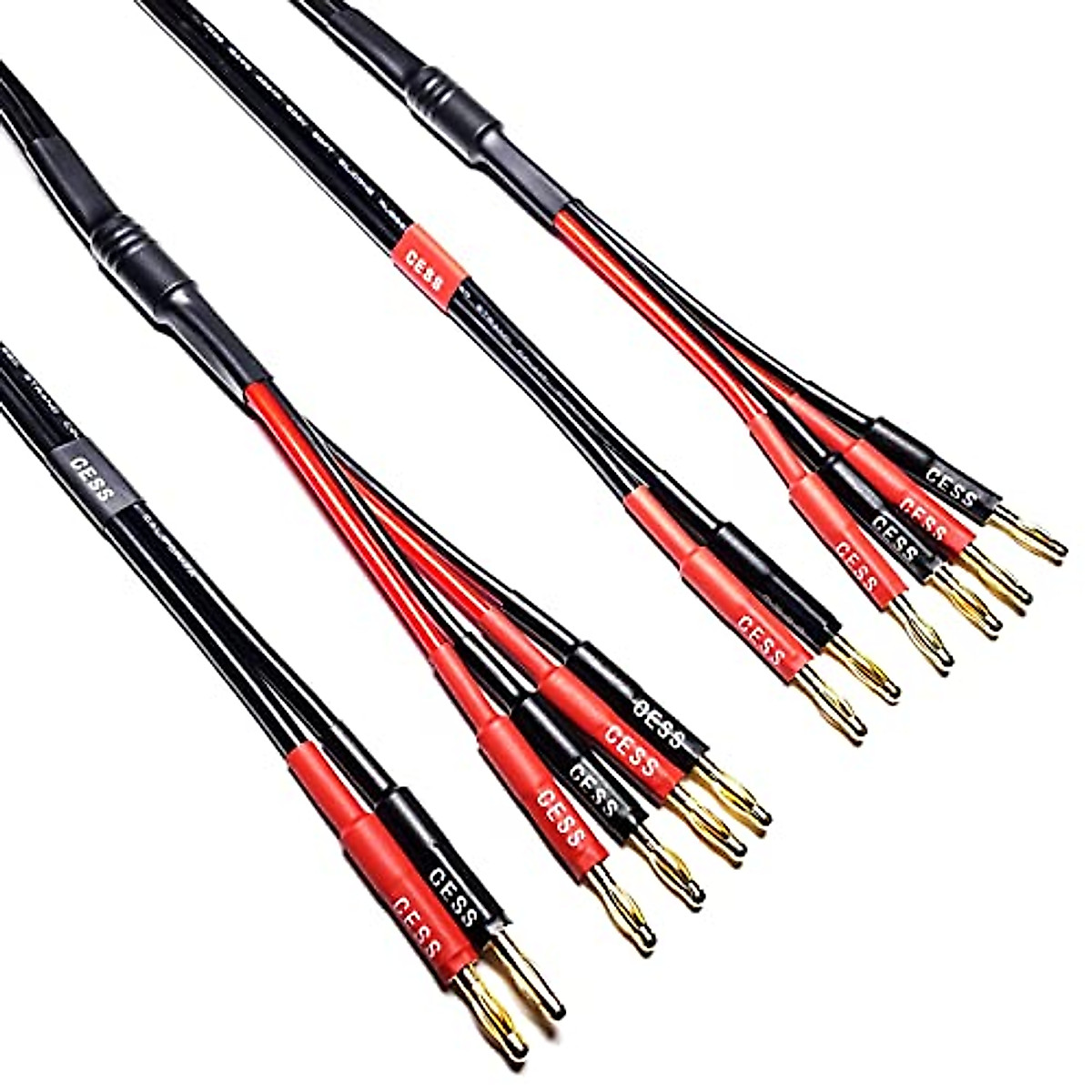 CESS-106-3f Bi-Wire Banana Plug Splitter Speaker Cable, 2 Banana Plugs to 4 Banana Plugs, 12 Gauge, 2-Channel (3 Feet)