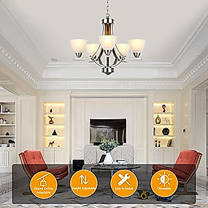 Derksic 5-Light Modern Chandelier Contemporary Chandeliers with Alabaster Glass Shade Dining Room Light Fixtures for Living Room Bedroom Bathroom, Brushed Nickel