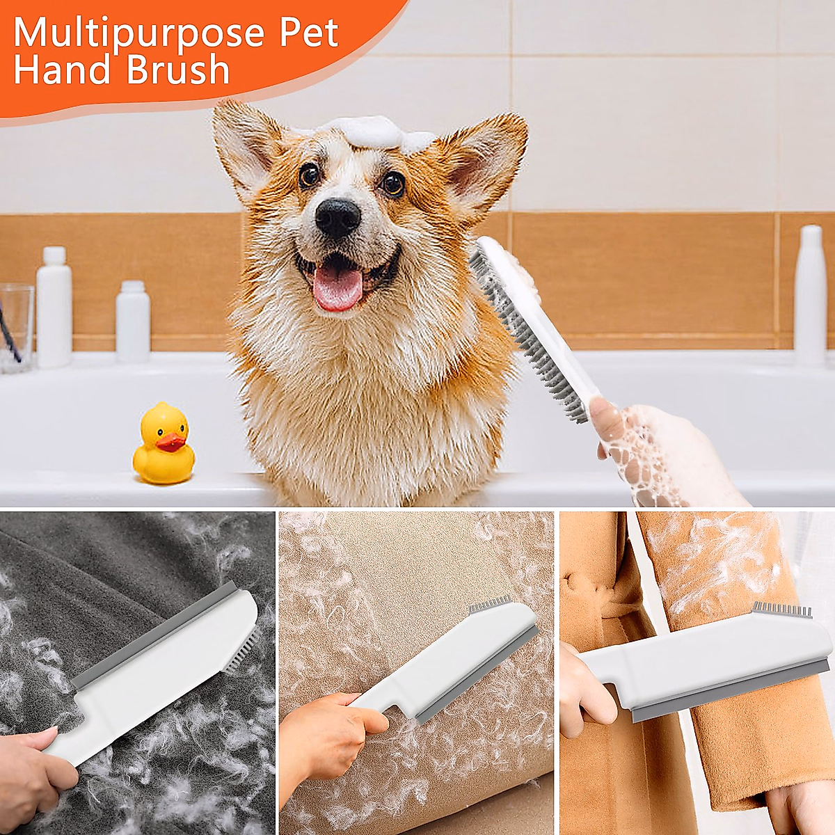 Loonpon Rubber Broom for Pet Hair Remover,63 inch Pet Hair Removal Broom with Squeegee,Rubber Fur Remover Brush for Fluff Carpet Hardwood Floor Tile Window