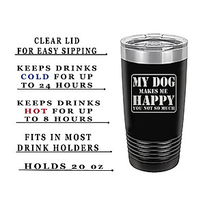 Rogue River Tactical Funny Black Dog 20 Oz. Travel Tumbler Mug Cup w/Lid Gift Idea My Dog Makes Me Happy You Not So Much Dog Owner Gift