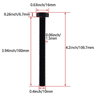 Jutagoss 3PCS M10x100mm Hex Screws Bolts Carbon Steel Fastener Rustproof Metric Fully Threaded Replace Bolt Black