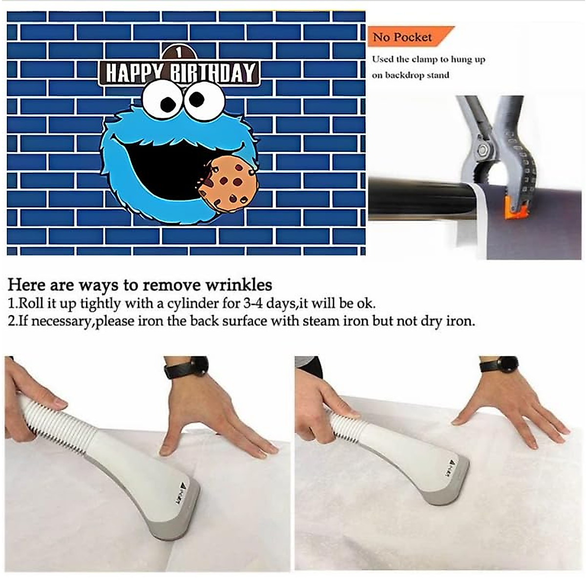 Backdrop, Cookie Monster for Birthday Party Decorations,Happy Birthday Banner Shoot Photo Backgrounds Props for Boys and Girls Party 7X5ft